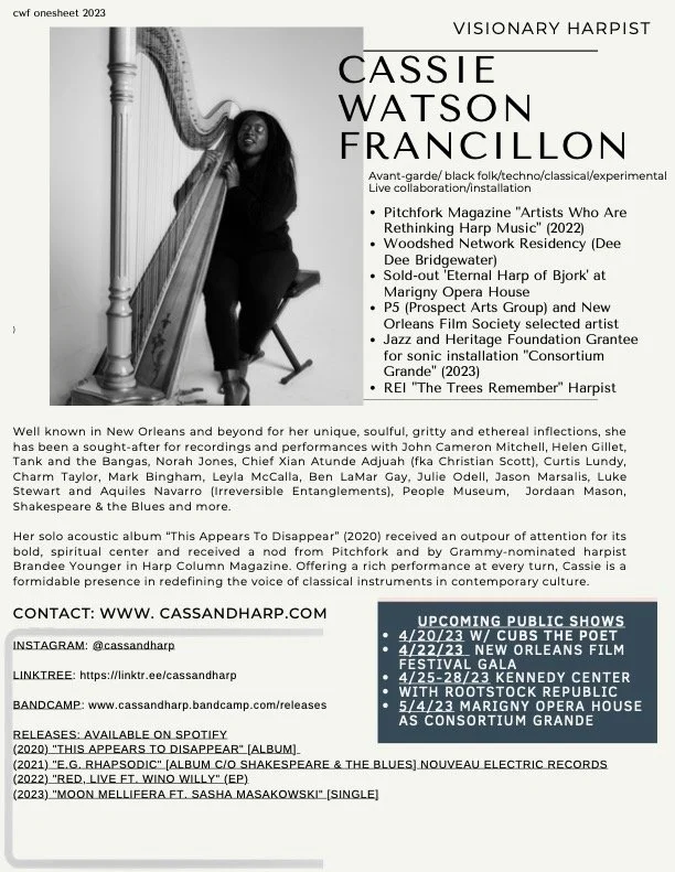 ONESHEET — CASSIE WATSON FRANCILLON | Harpist