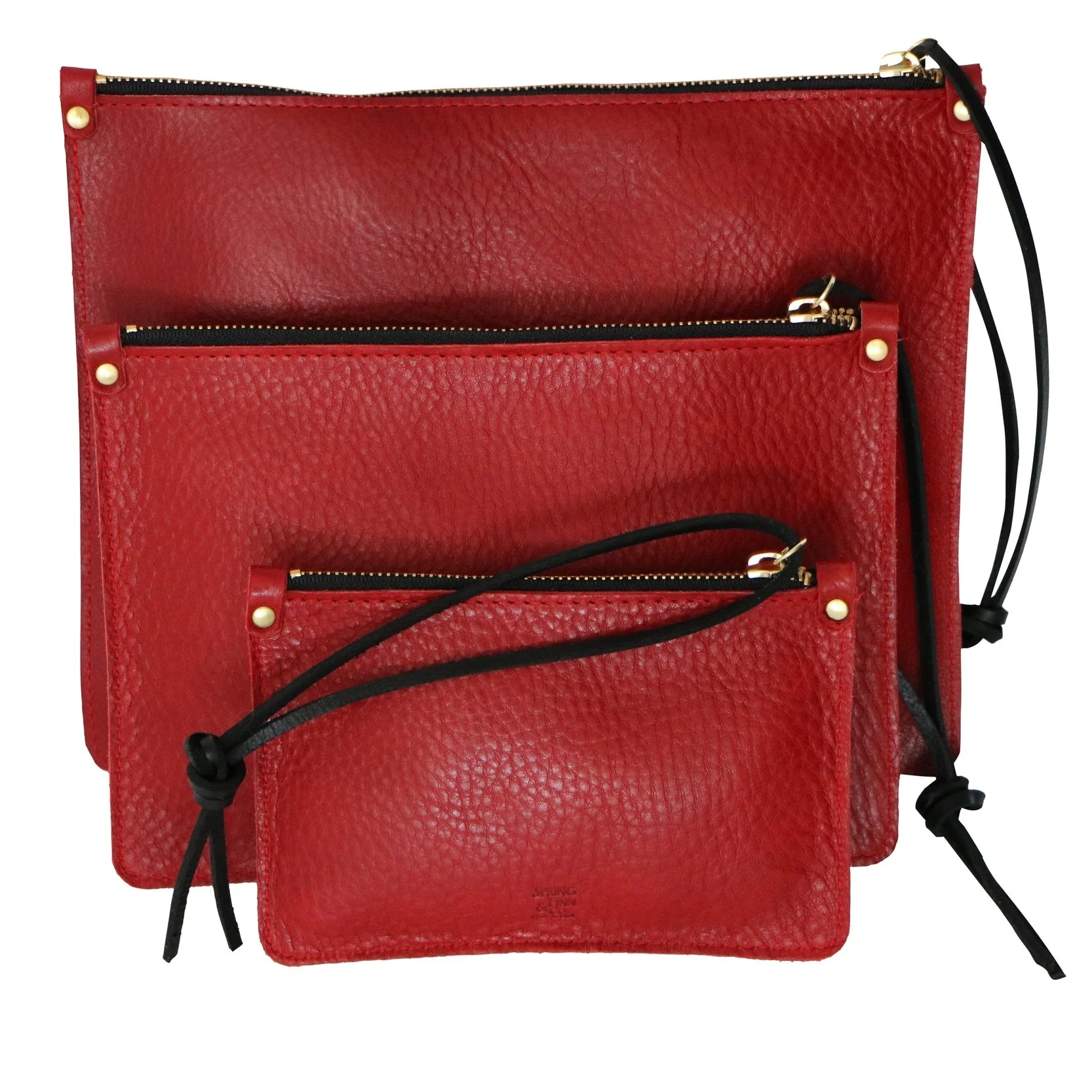 Red leather zipped clutches — Spring Finn & Co.