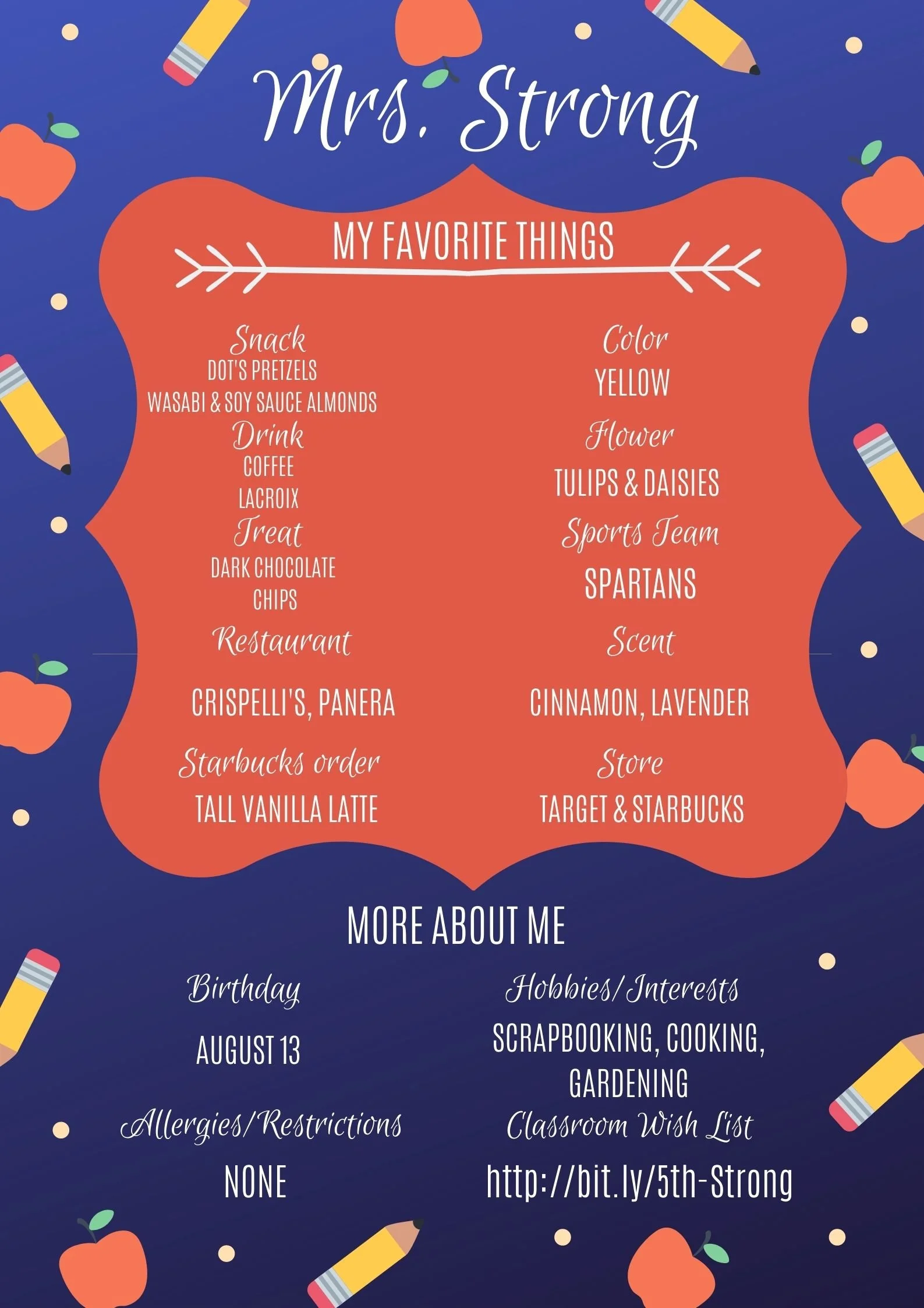 Teacher & Staff Favorite Things — Helen Keller Elementary PTA