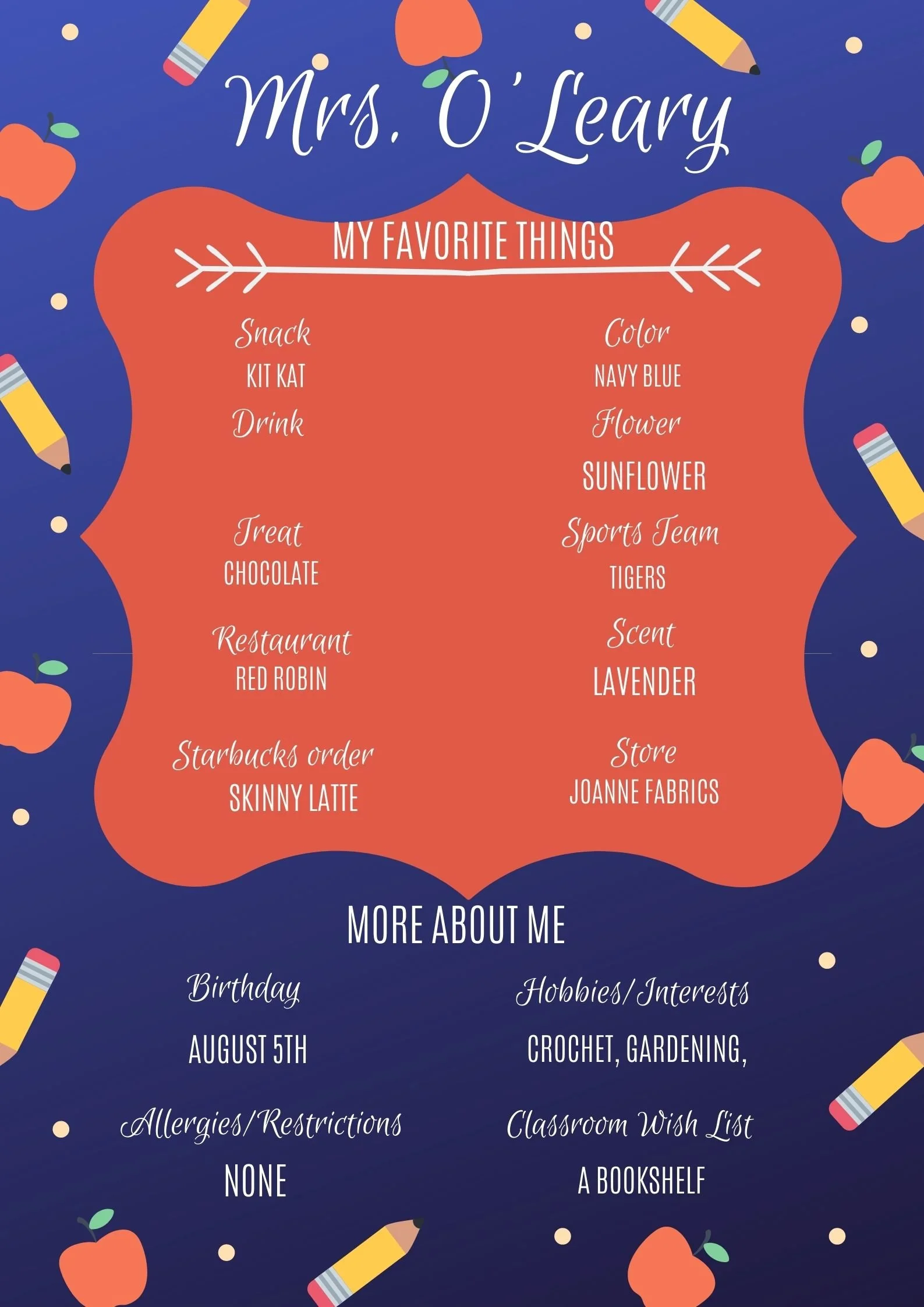 Teacher & Staff Favorite Things — Helen Keller Elementary PTA