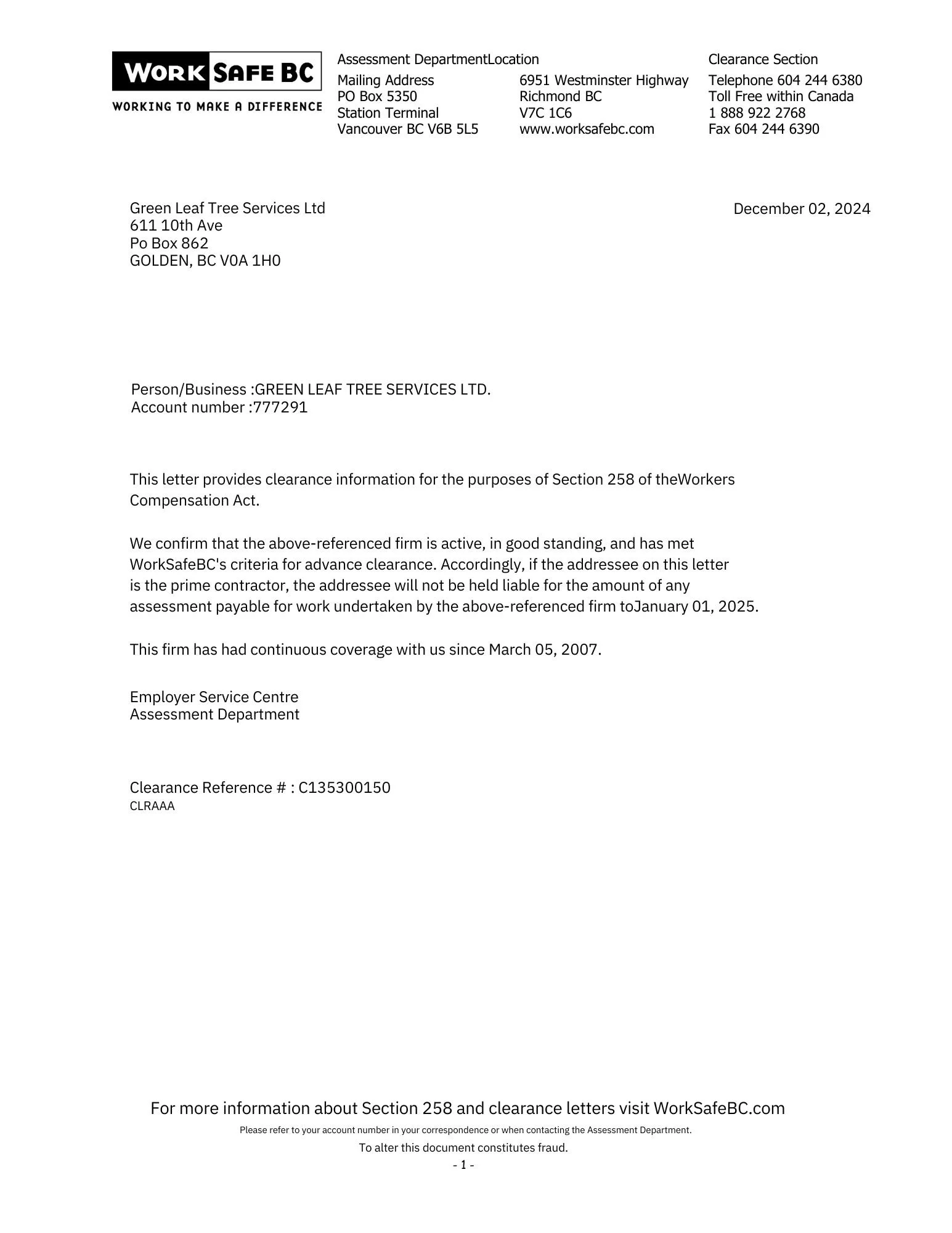 Insurance — Green Leaf Tree Services Ltd