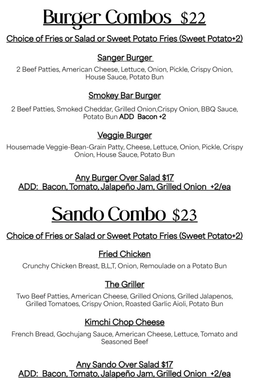 Dinner Menu — Sanger Hall
