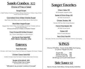 Dinner Menu — Sanger Hall