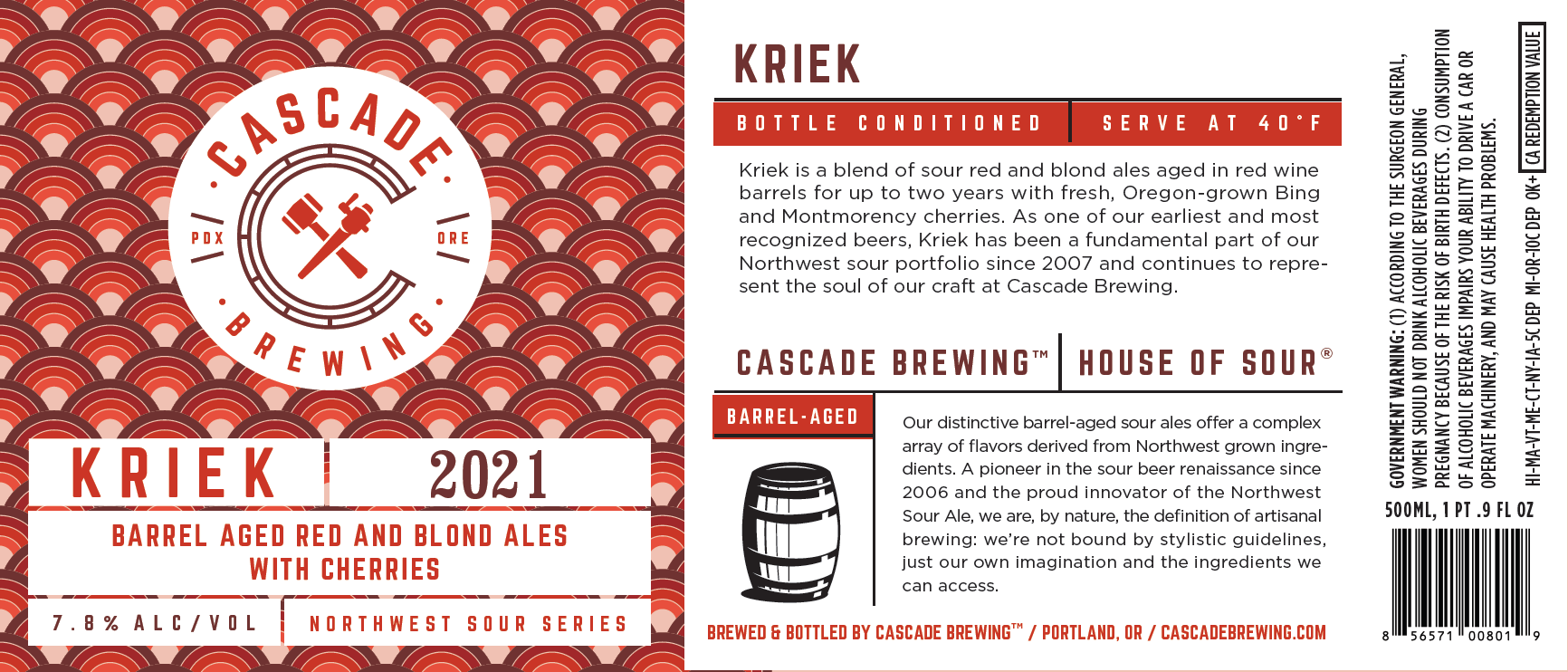Aged for up to two years in red wine barrels, Kriek 2021 by Cascade ...