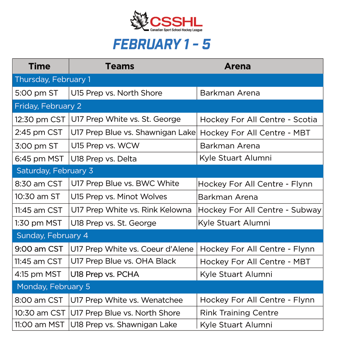 Weekend Schedule — Prairie Hockey Academy