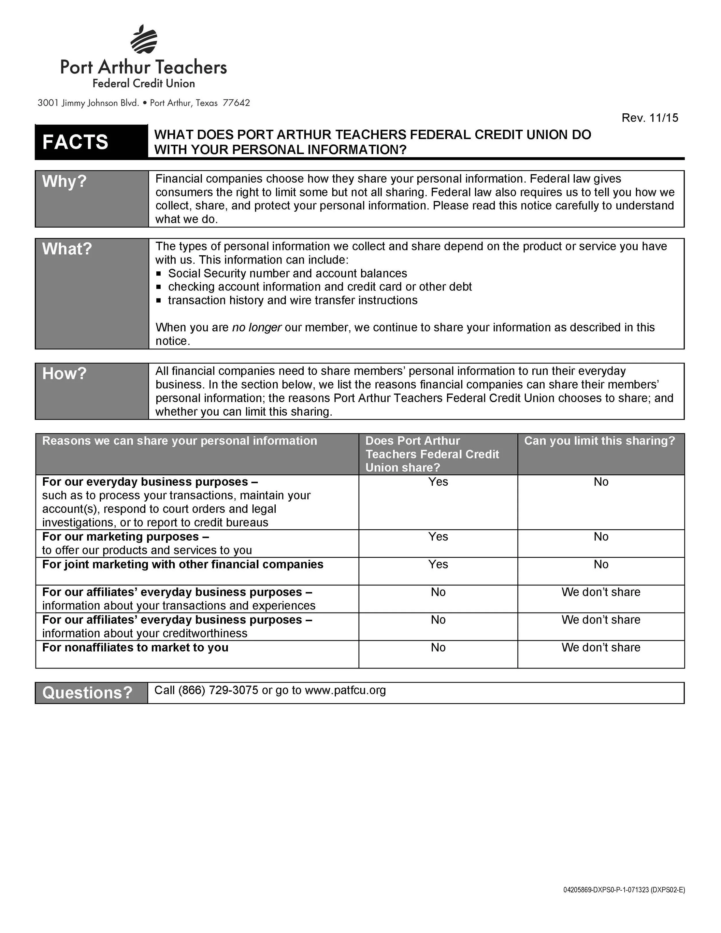 Privacy Policy — PATFCU