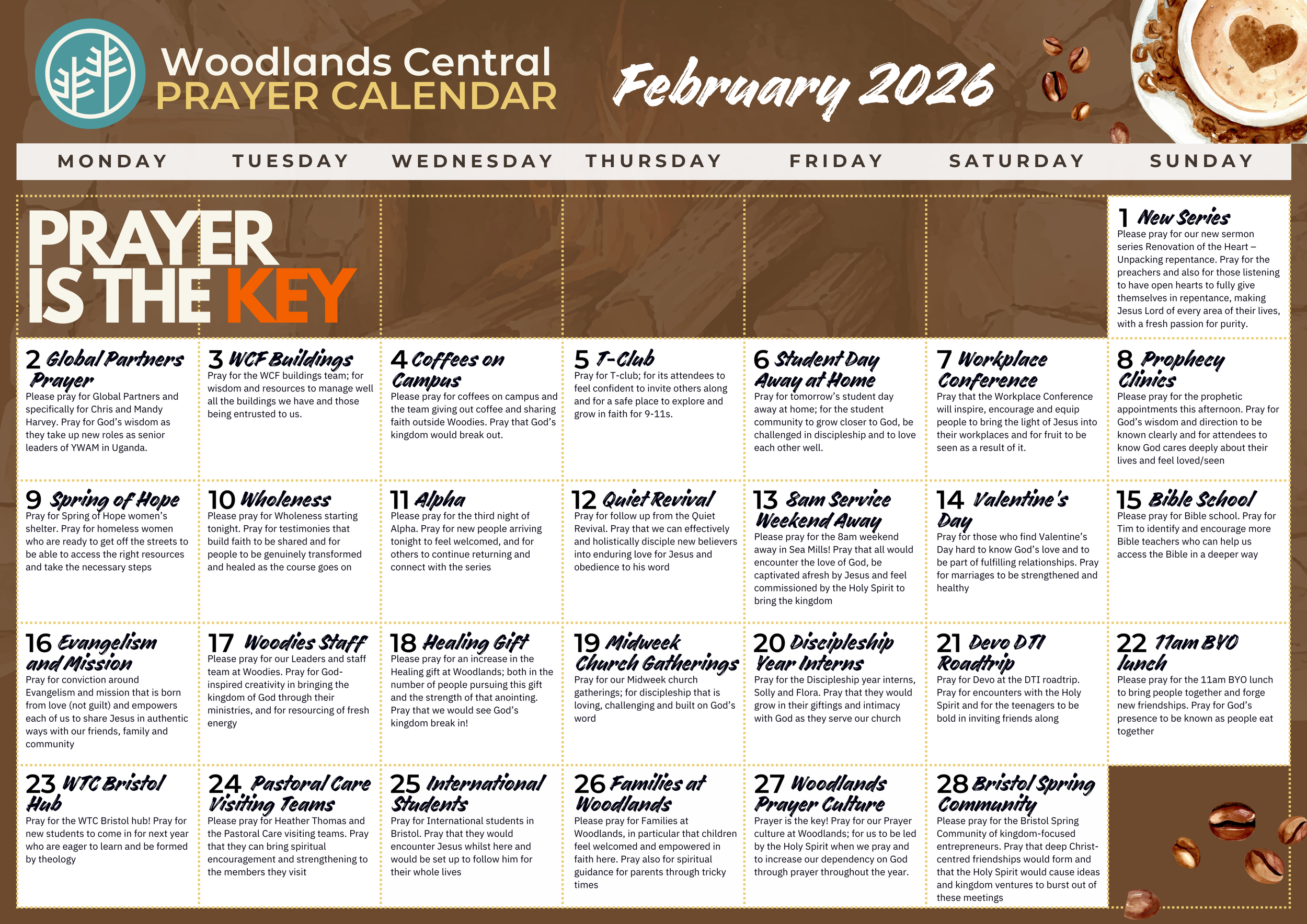 February Prayer Calendar — Woodlands Church