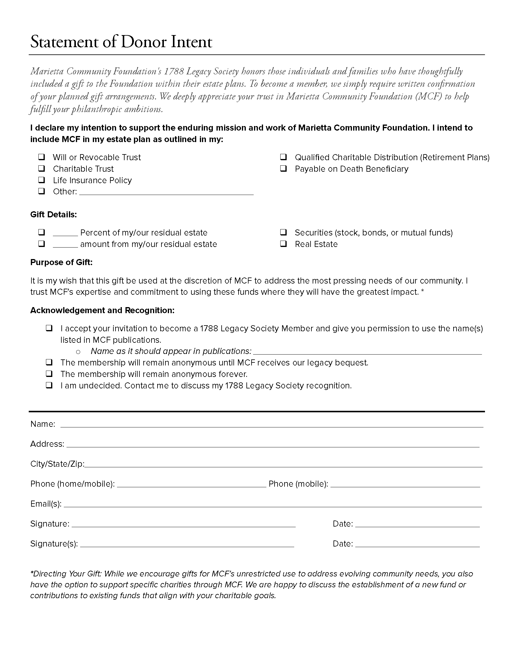 Legacy Society — Marietta Community Foundation