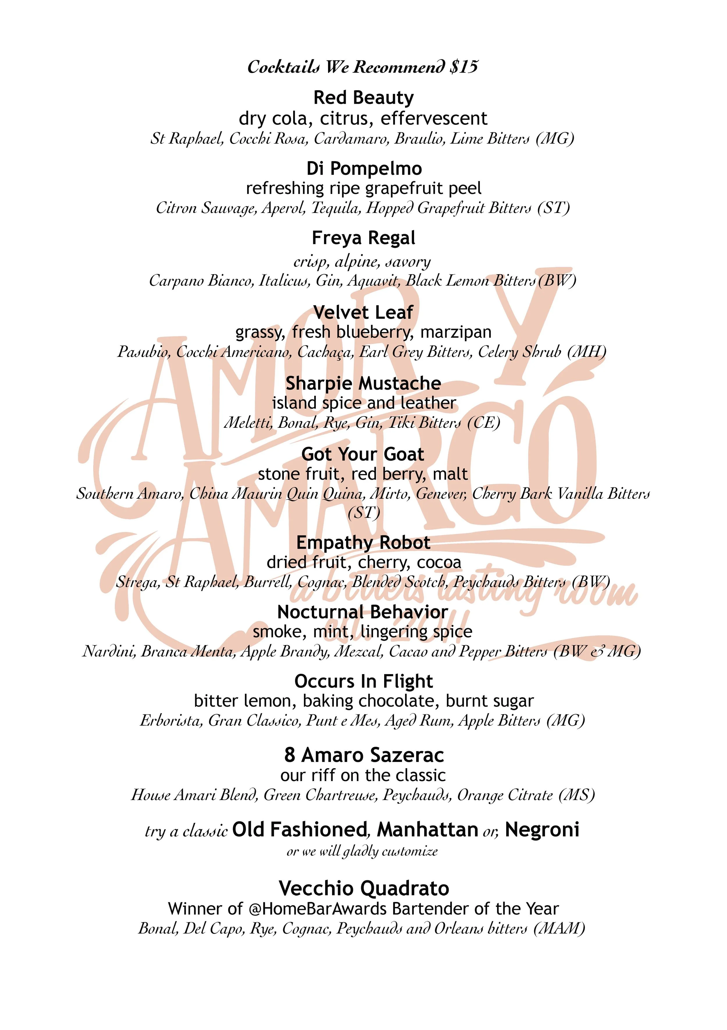 Menu — Amor Y Amargo