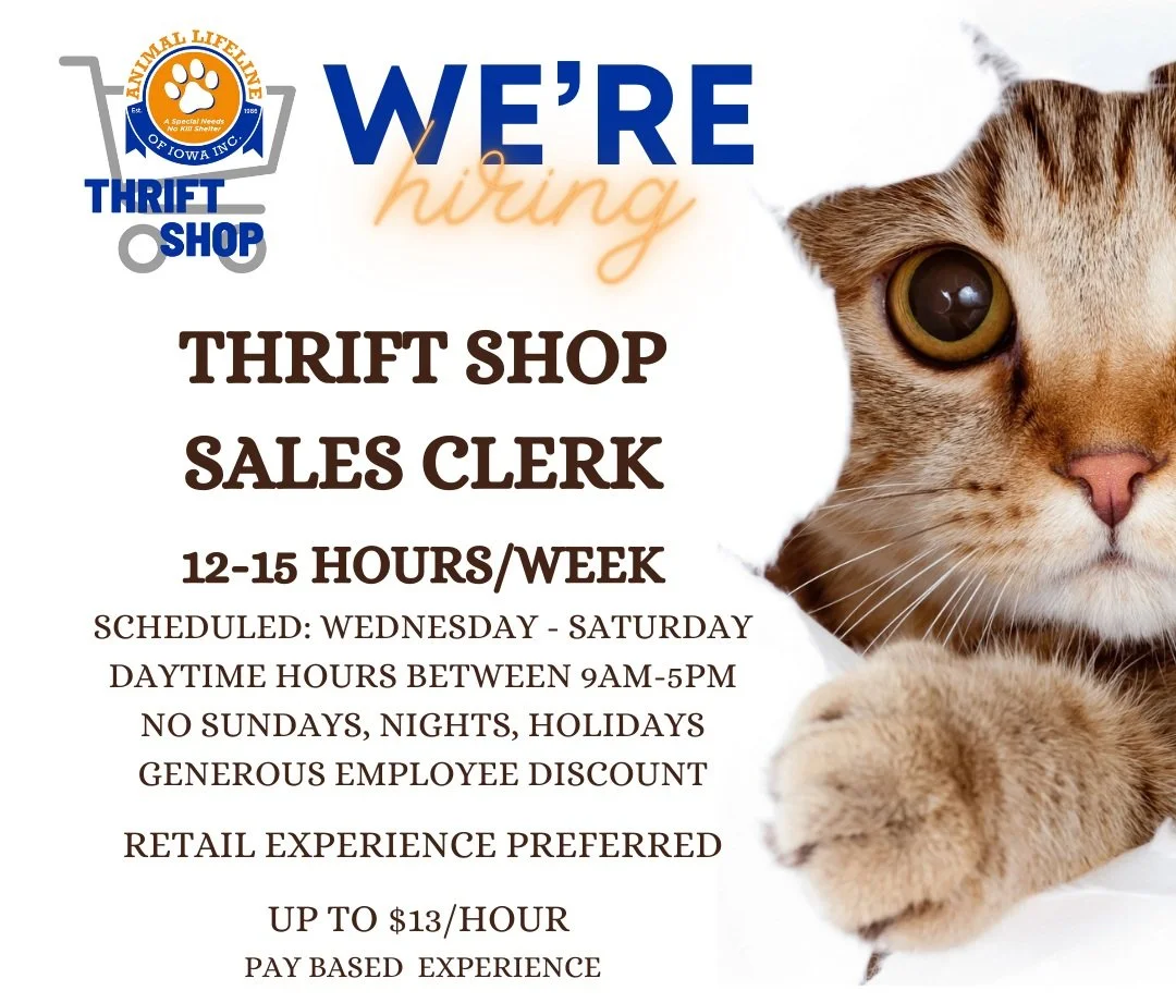 WE ARE HIRING — Animal Lifeline of Iowa