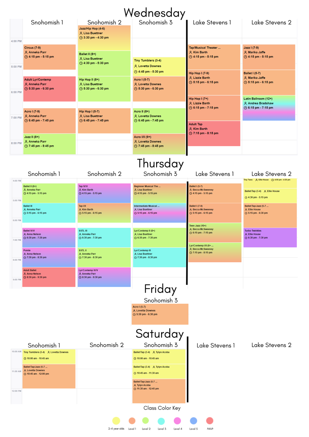 Weekly Schedules — Pacific West Performing Arts