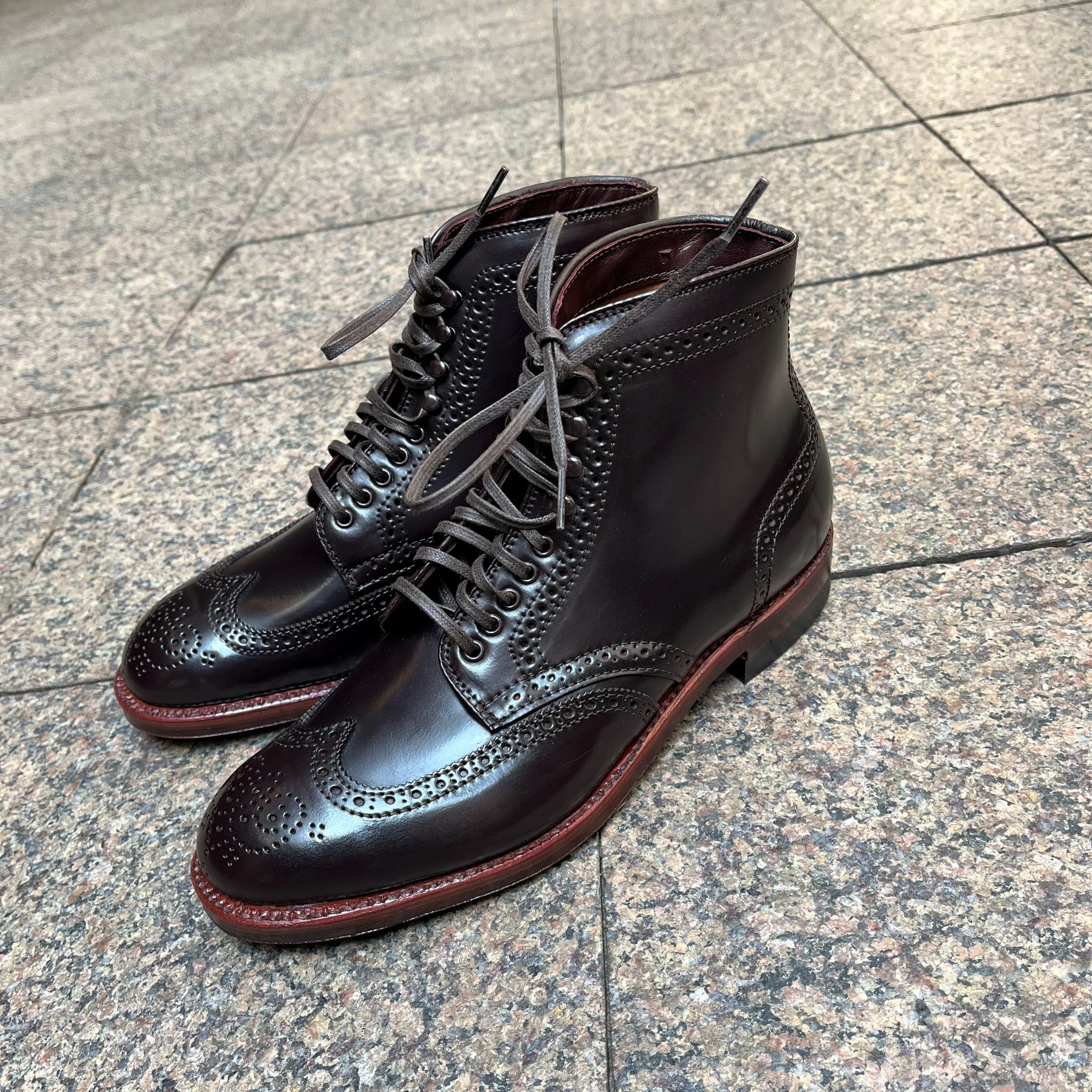 Color #8 Cordovan Shell Wing Tip Boot — mouldedshoe