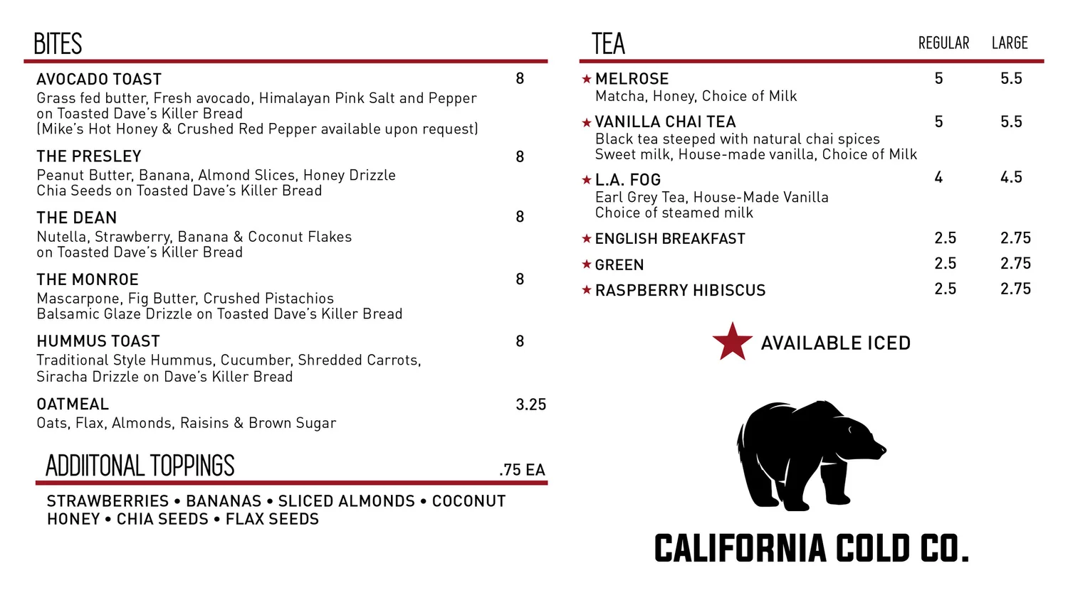 Menu — California Cold Co.