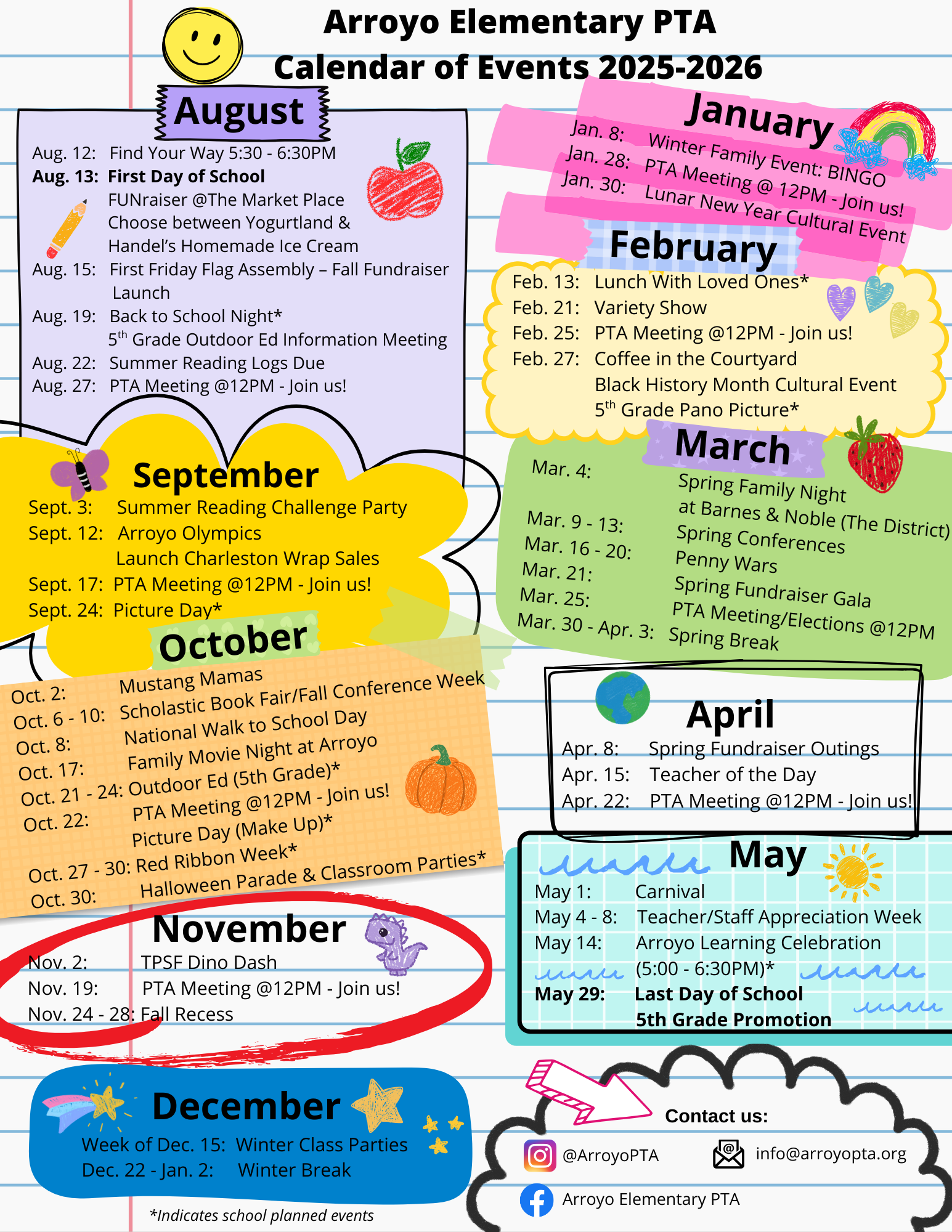 2024-2025 School Year Calendar — Arroyo PTA