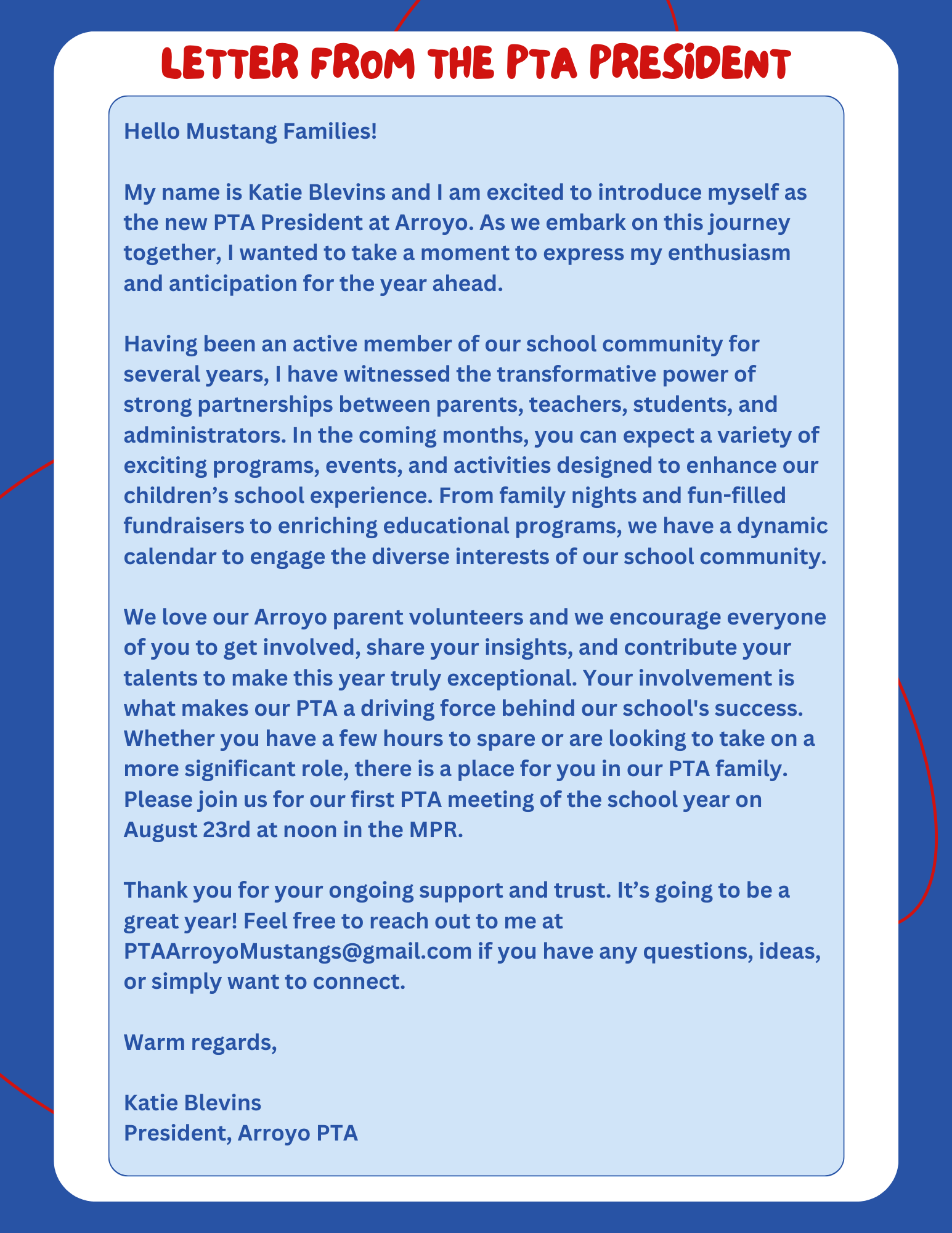 Letter from the PTA President — Arroyo PTA