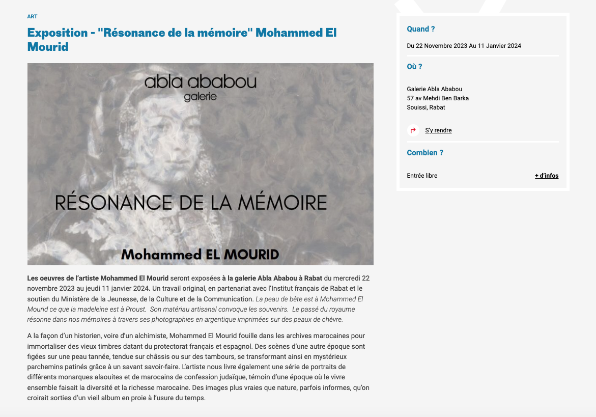 Résonance de la mémoire - El Mourid — abla ababou galerie