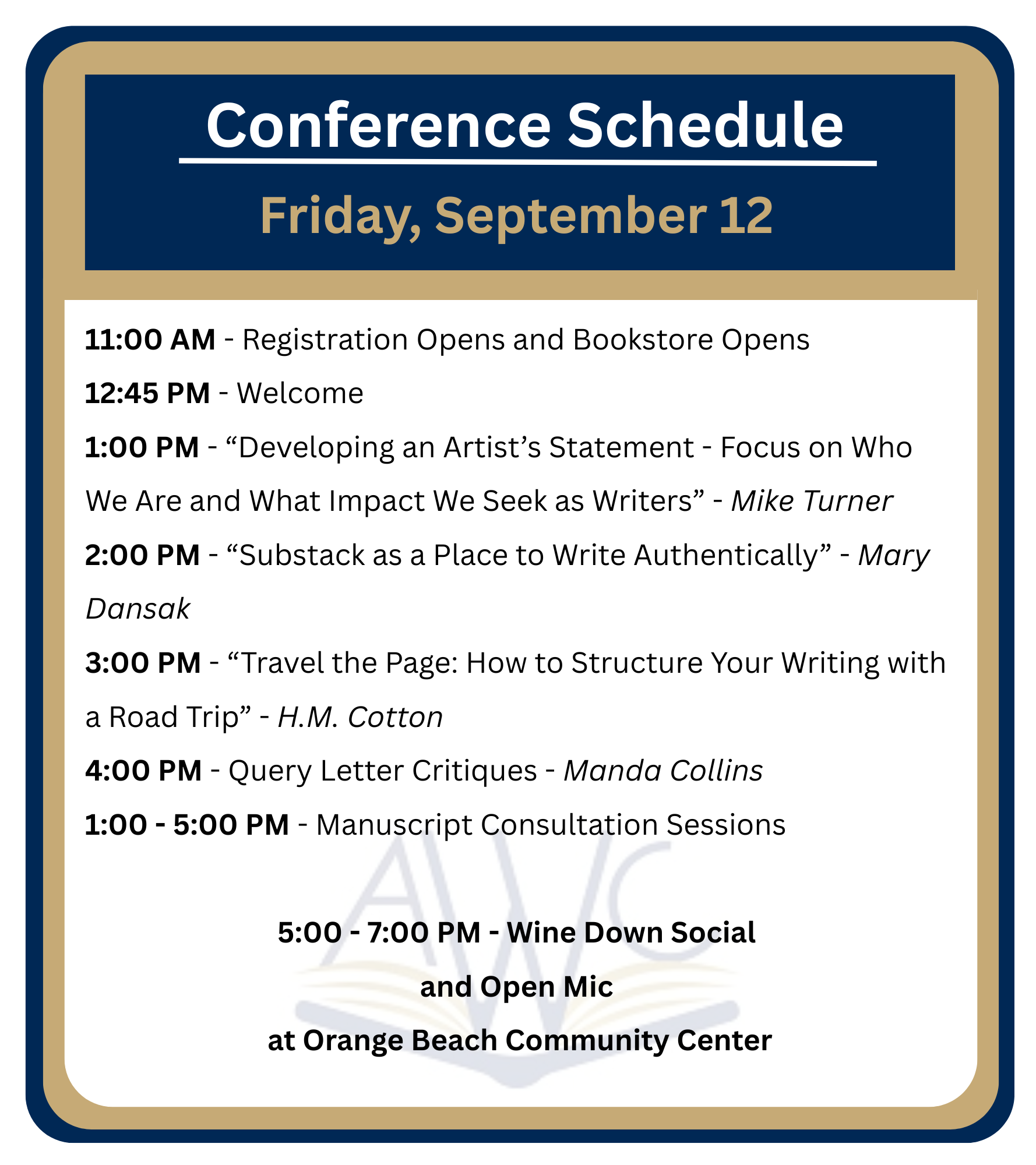 2025 Conference Schedule — Alabama Writers Cooperative