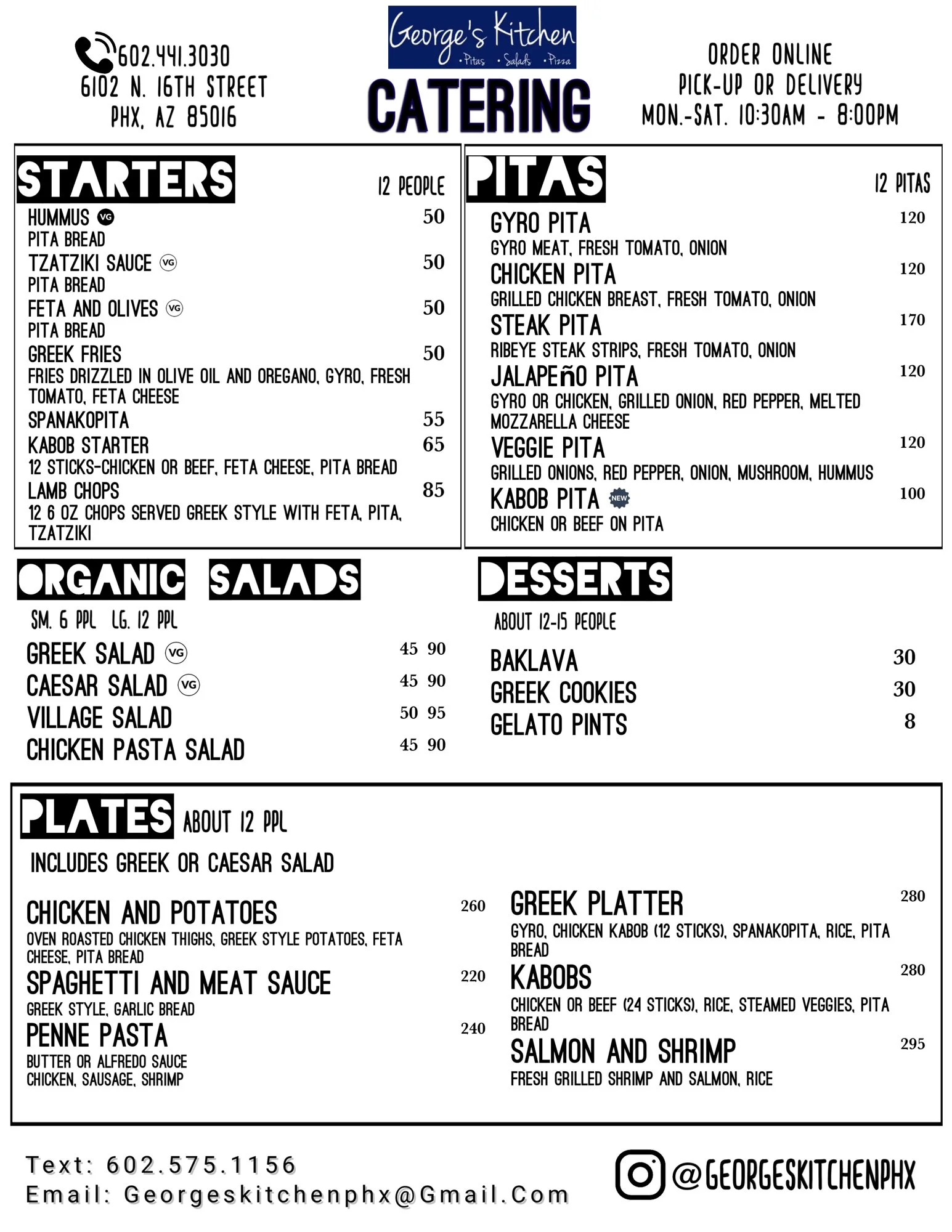 Georges Kitchen menu
