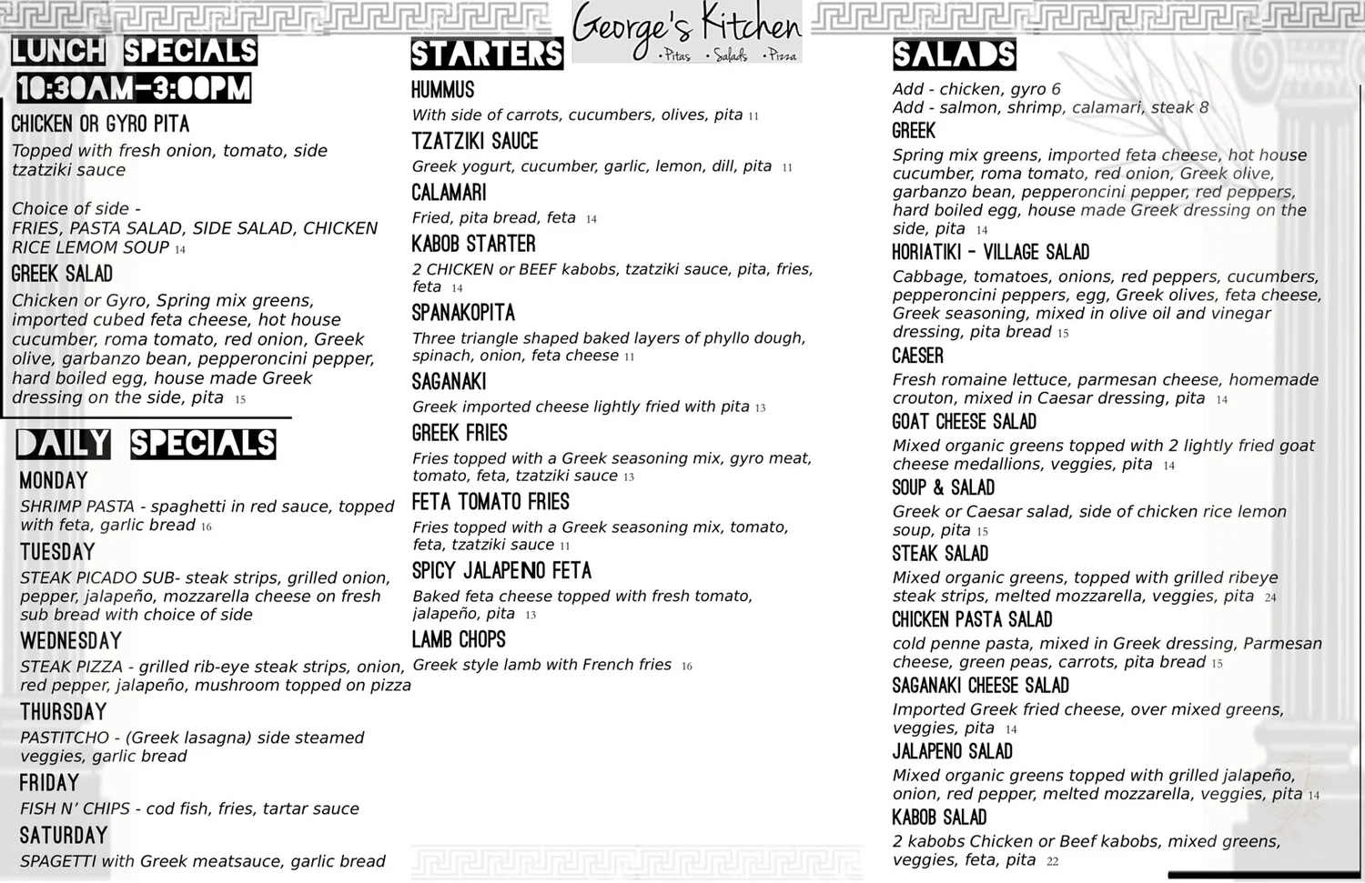 Georges Kitchen menu