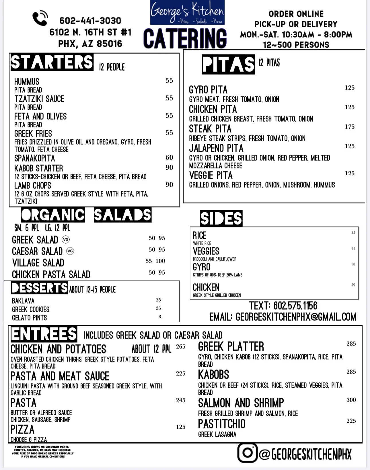 Georges Kitchen menu