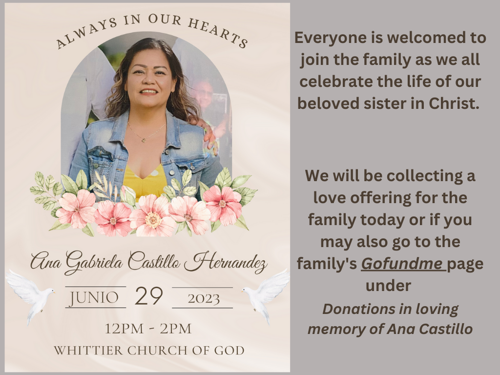 Servicios para nuestra querida hermana Ana Castillo — Whittier Church ...