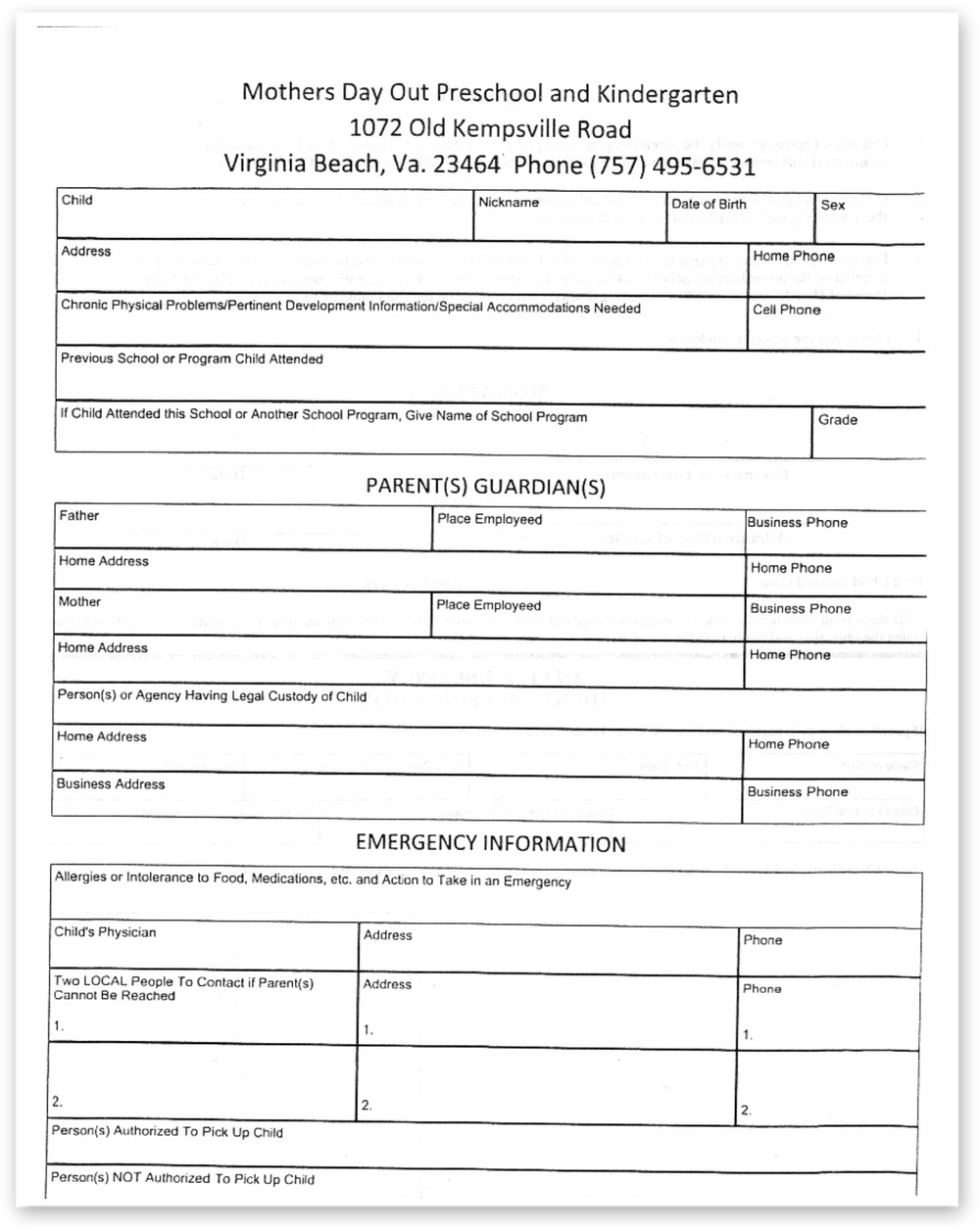 Forms — MOTHERS DAY OUT Preschool and Kindergarten