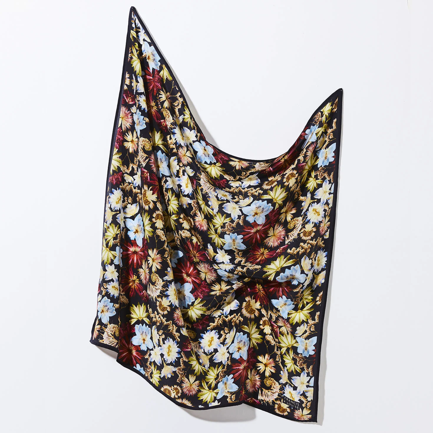 KINGSCOTE BLUE - FLORAL SQUARE SILK SCARF — Francis + Louise