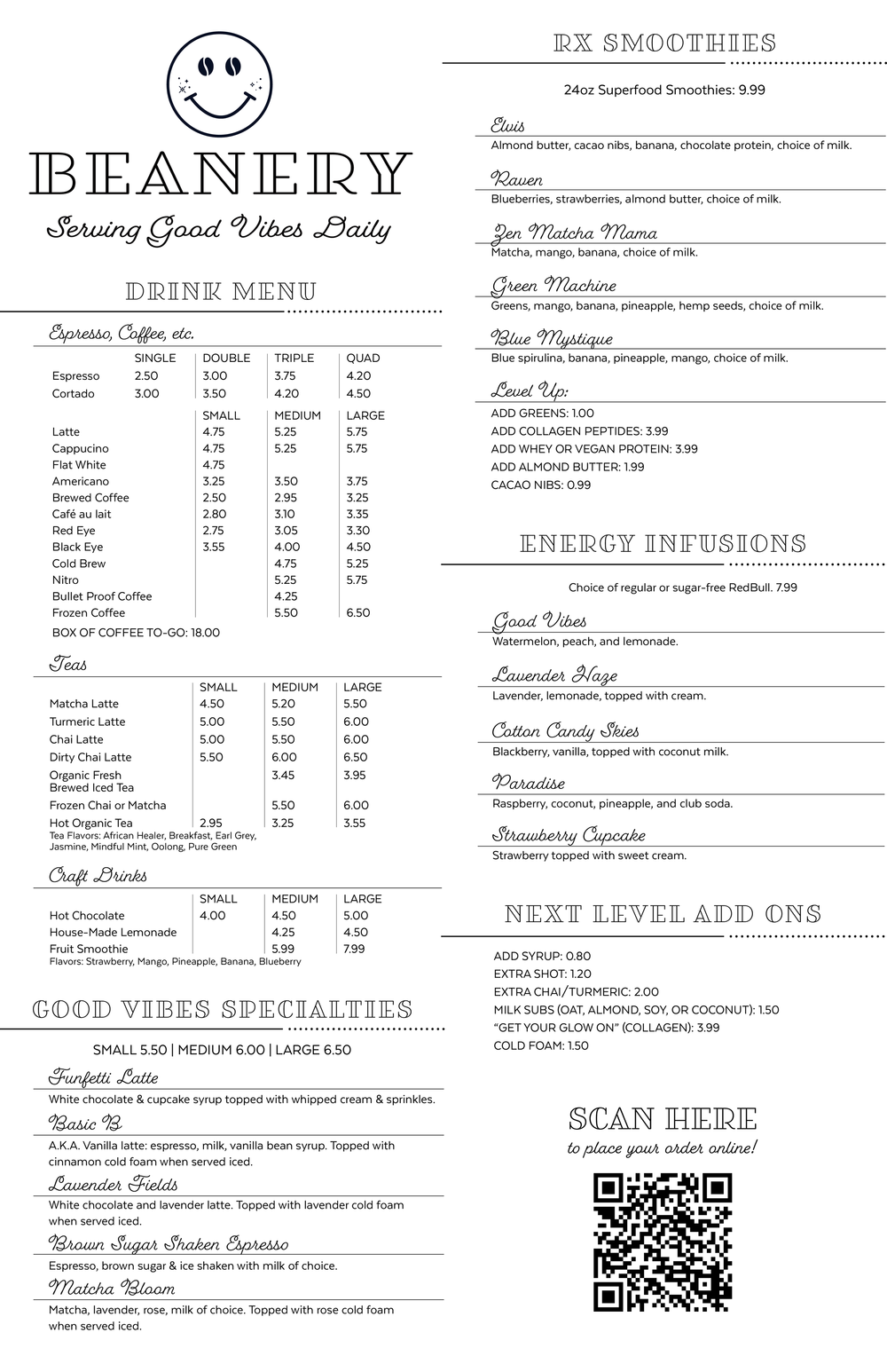 Our Menus — The Beanery