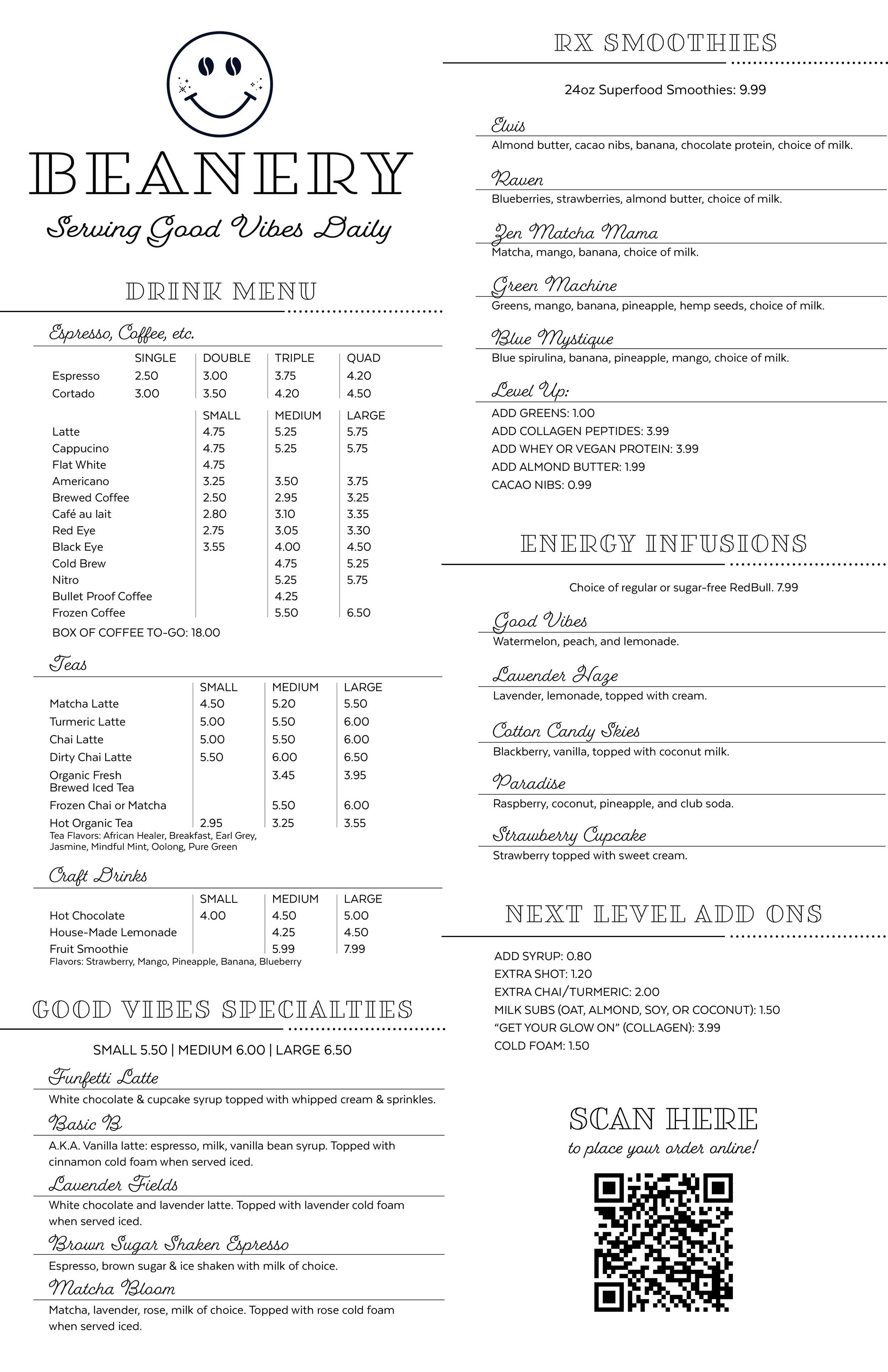 Our Menus — The Beanery