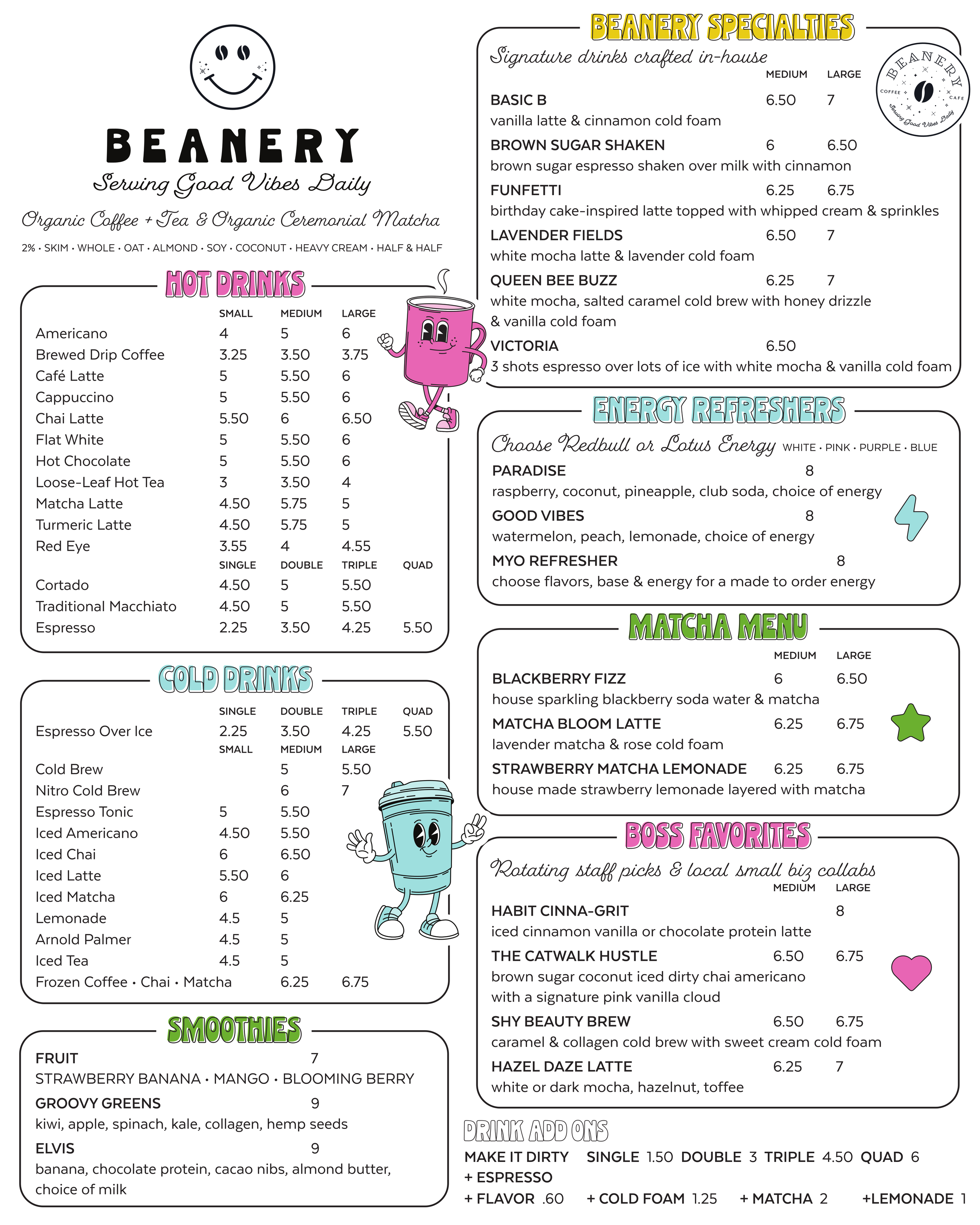 Our Menus — The Beanery