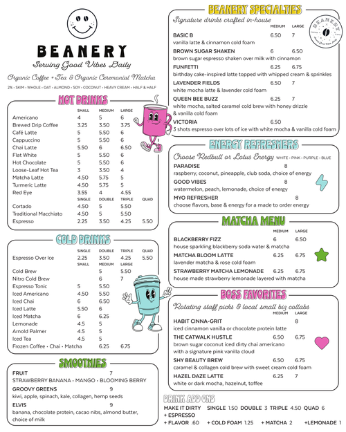 Our Menus — The Beanery