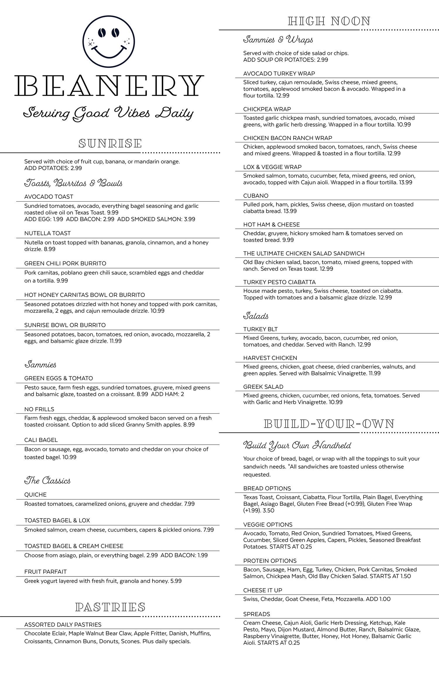Our Menus — The Beanery