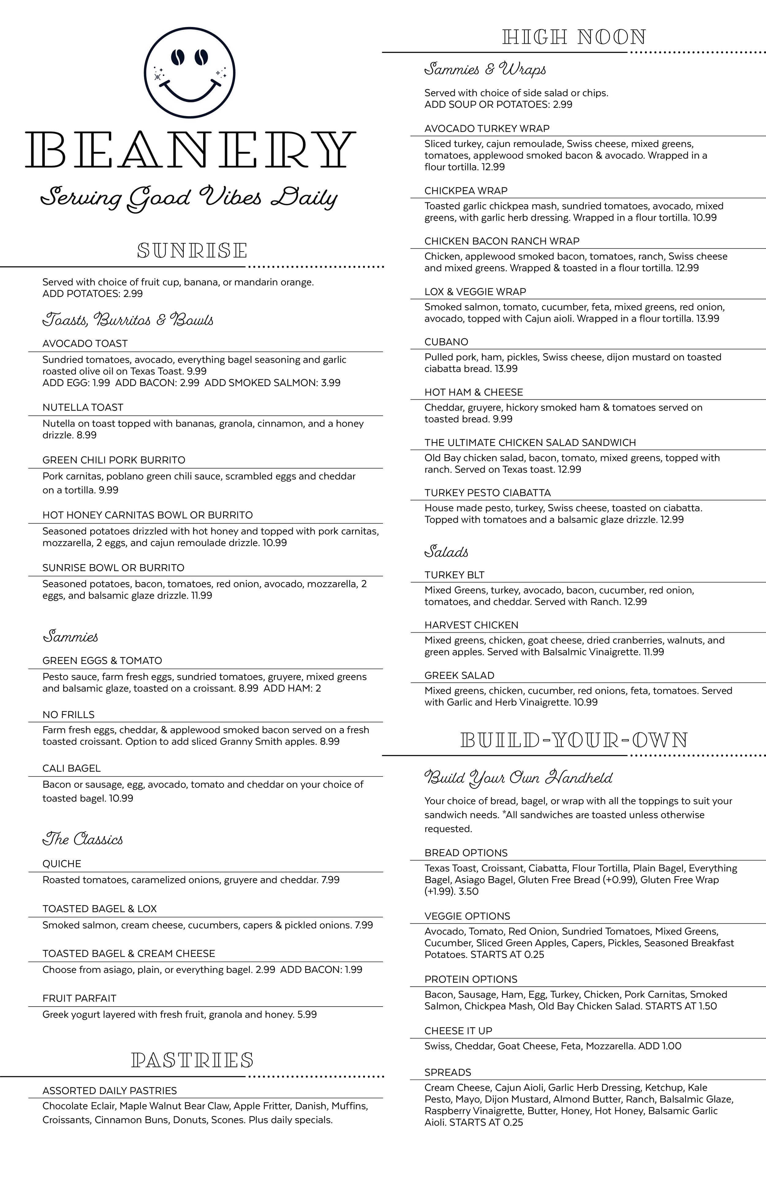 Our Menus — The Beanery