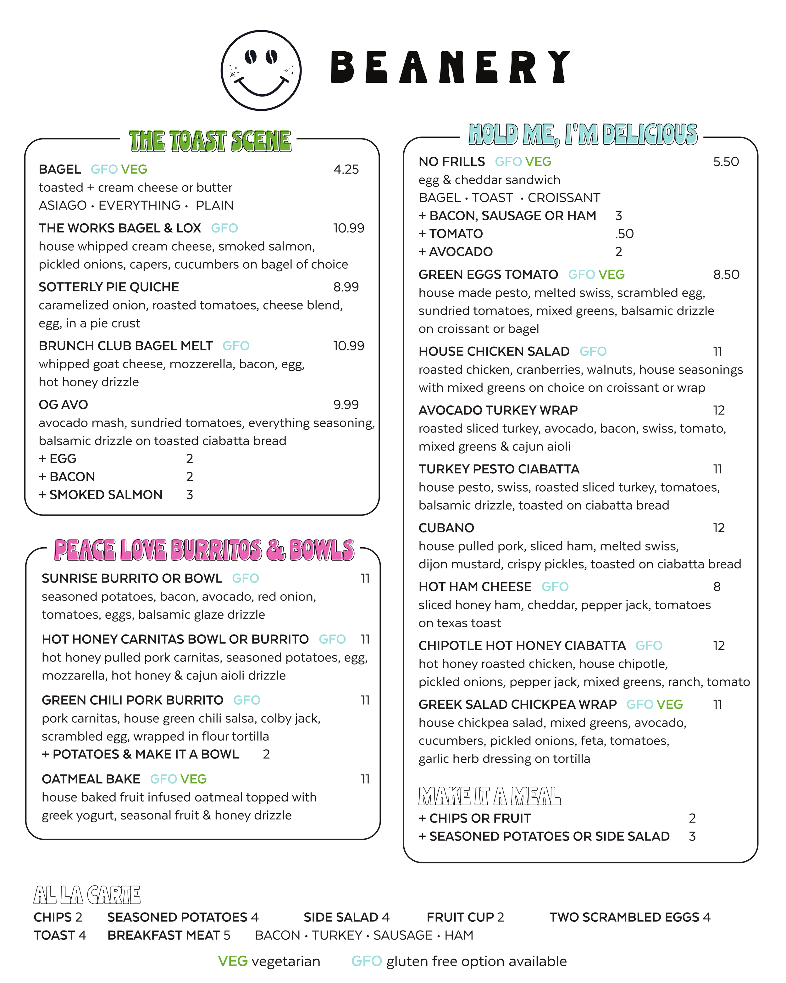 Our Menus — The Beanery