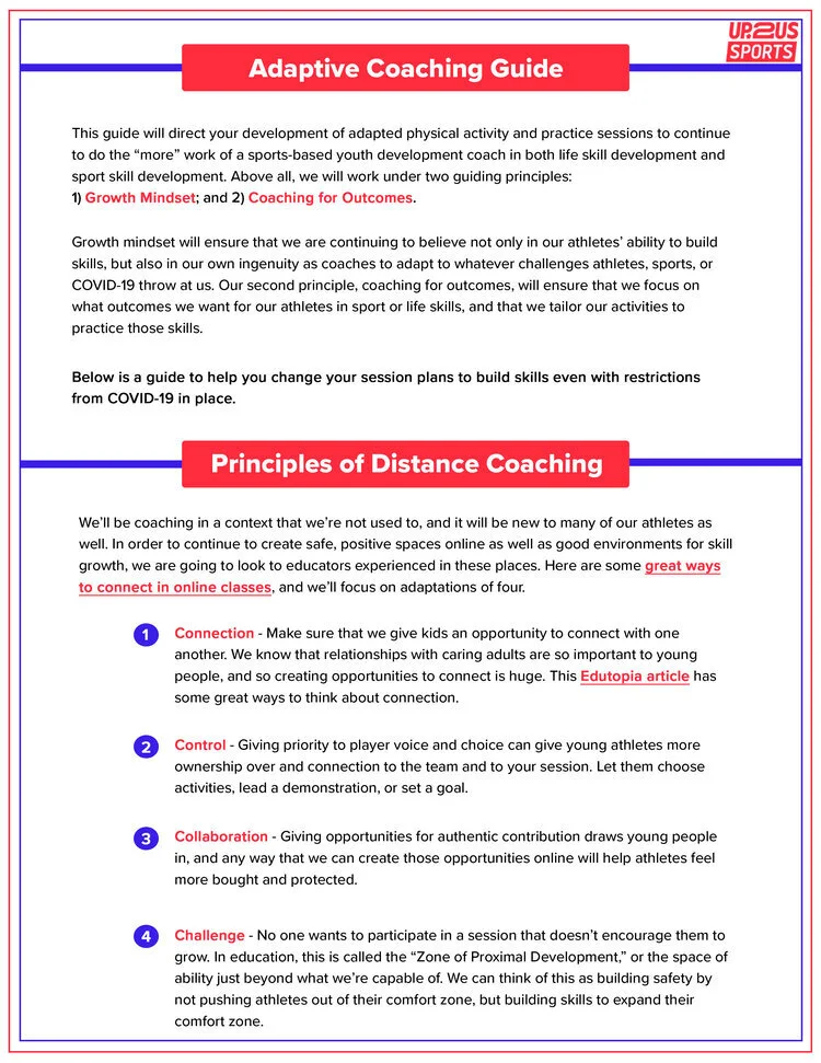 Distance Coaching Tools — Up2Us Sports | Playing Sports For Serious Change