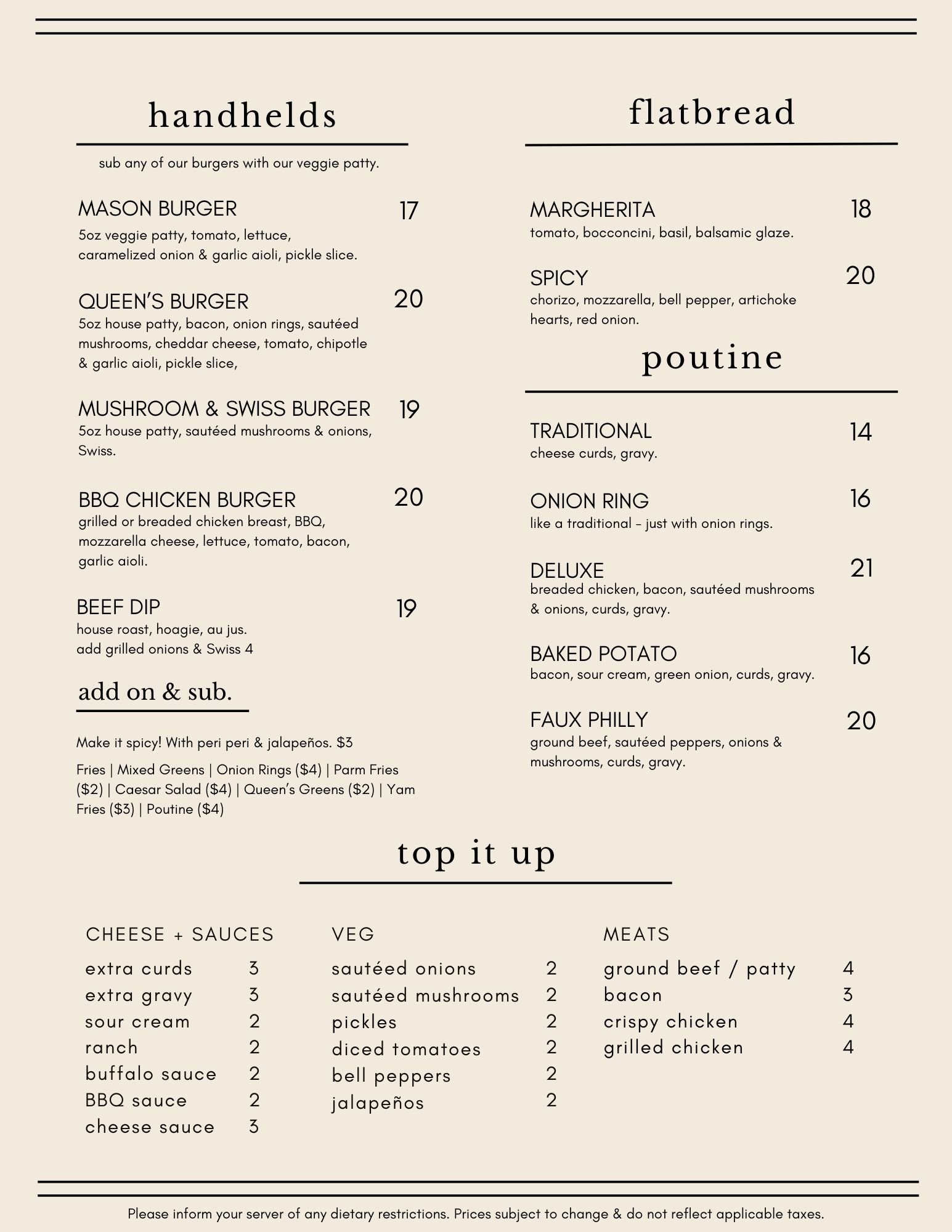 Menu — The Queen's