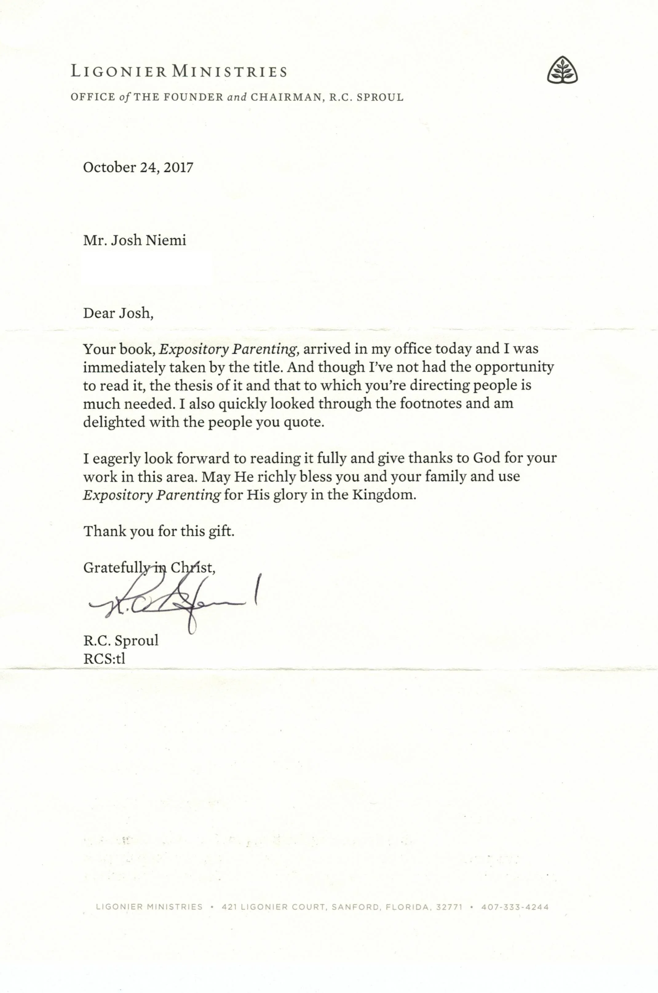 One Of R C Sproul s Last Letters Expository Parenting Ministries One Of R C Sproul s Last Letters Expository Parenting Ministries