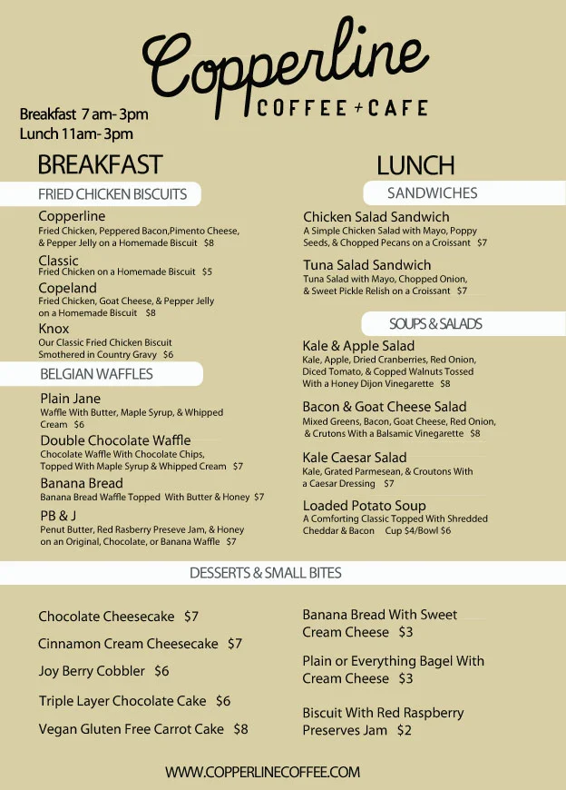 Port Orange Menue — Copperline coffee + cafe