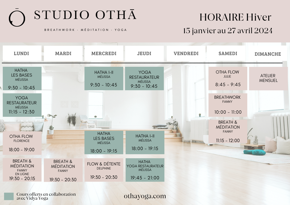 HORAIRE — Studio Otha