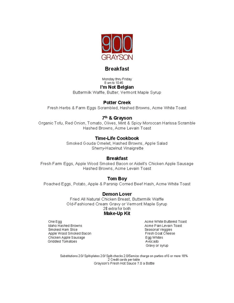 Menus — 900 Grayson