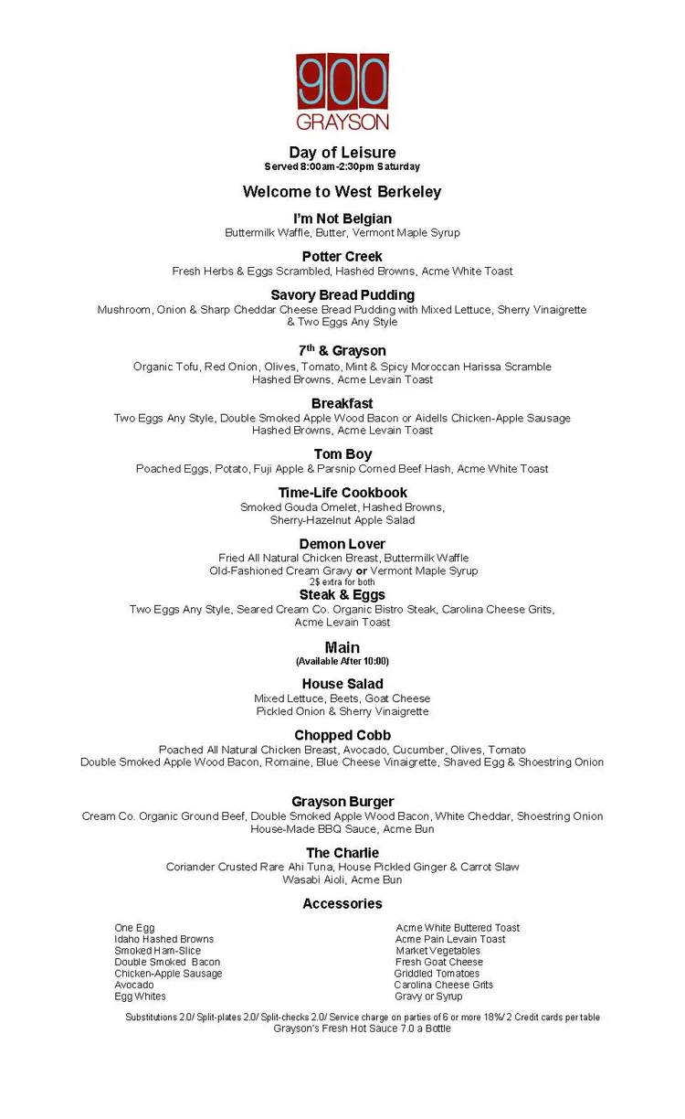 Menus — 900 Grayson