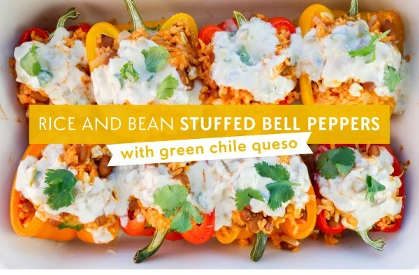 Rice and Bean Stuffed Bell Peppers with Green Chile Queso — Relish ...