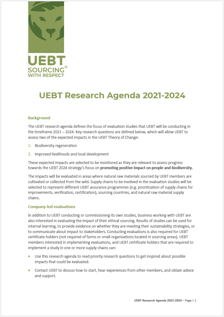 UEBT Research agenda — UEBT