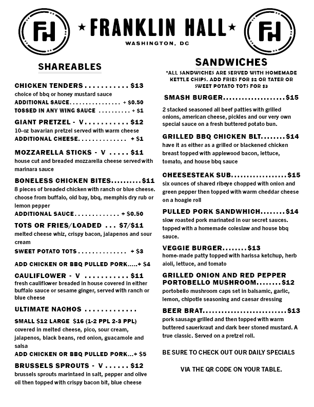 Food Menu — Franklin Hall | American Beer Hall | Washington, D.C.