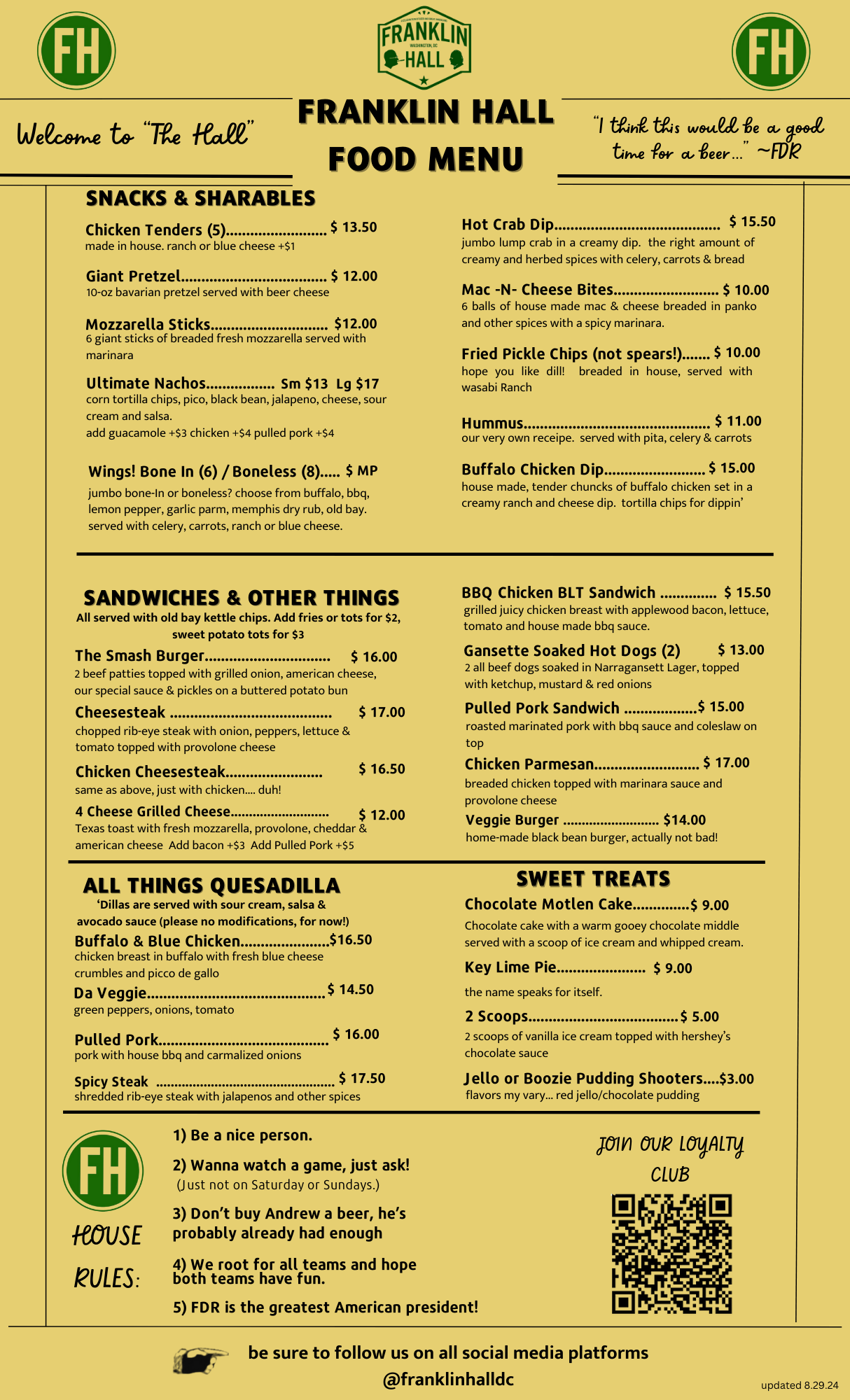 Food Menu — Franklin Hall | American Beer Hall | Washington, D.C.