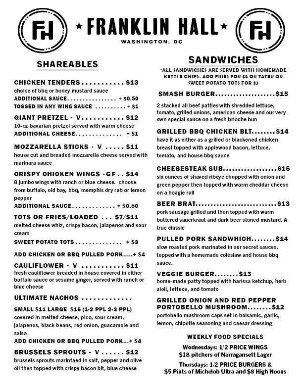Food Menu — Franklin Hall | American Beer Hall | Washington, D.C.
