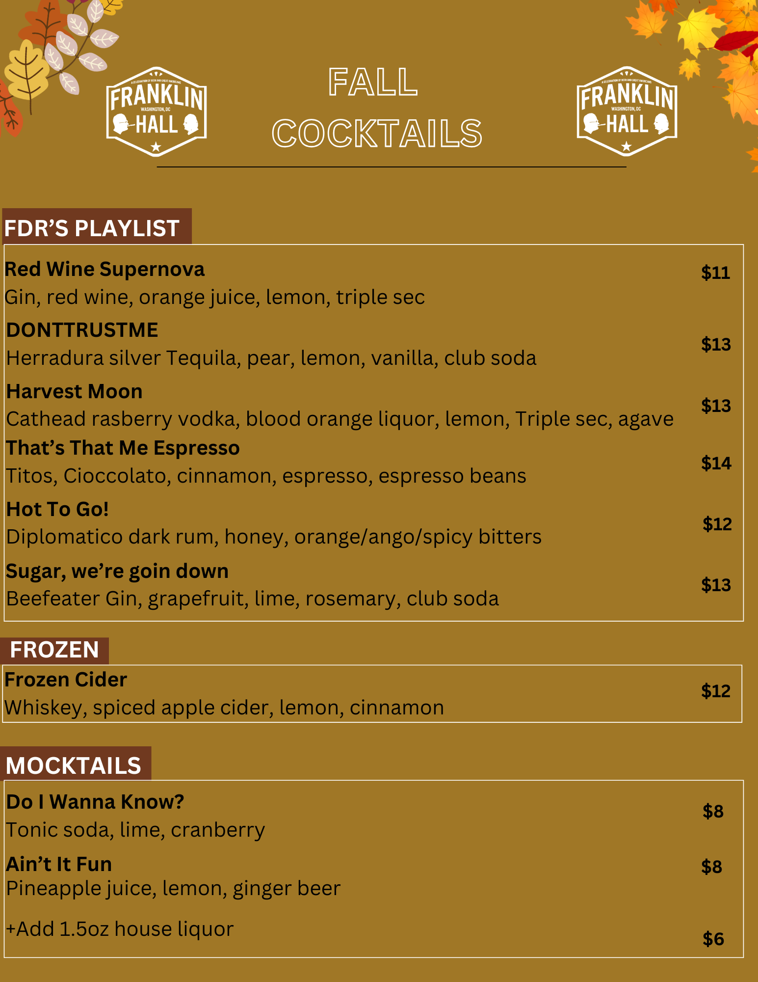 Cocktails — Franklin Hall | American Beer Hall | Washington, D.C.
