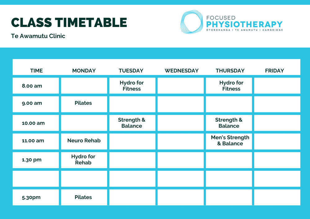 Class Timetable — Focused Physiotherapy