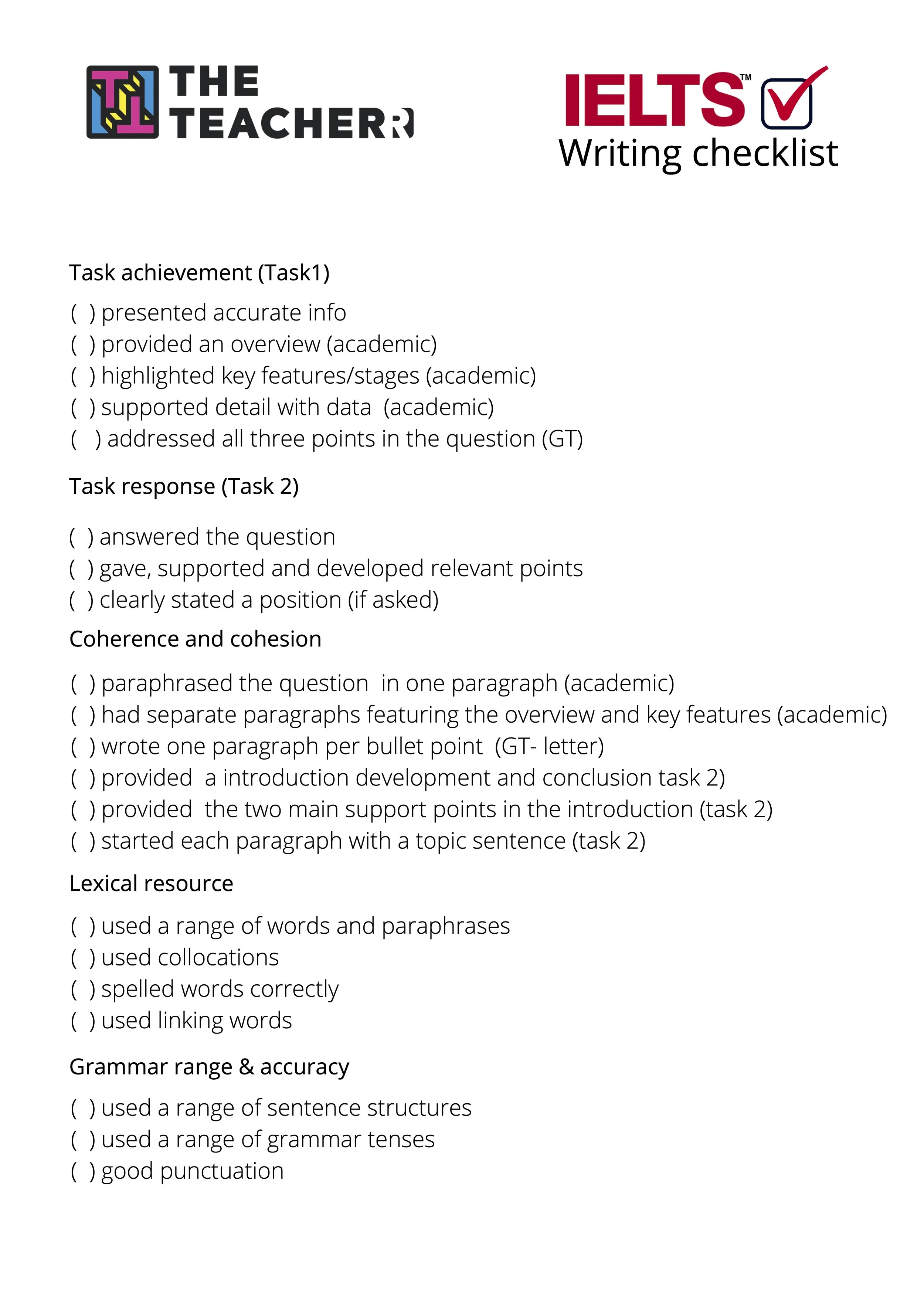 Ielts Writing Task 2 Checklist International English IELTS Exam