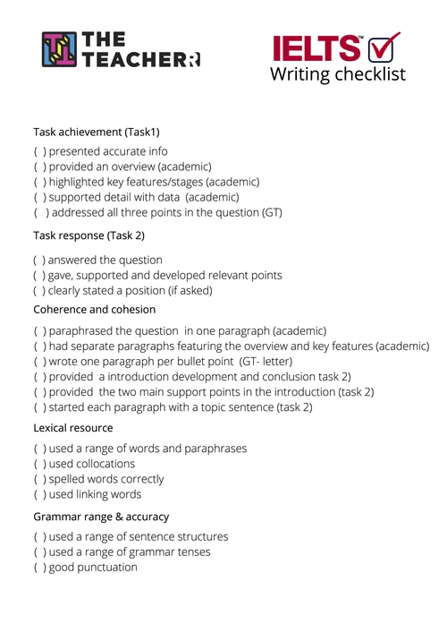 A free IELTS writing checklist — The Teacherr (Lachesis Braick)